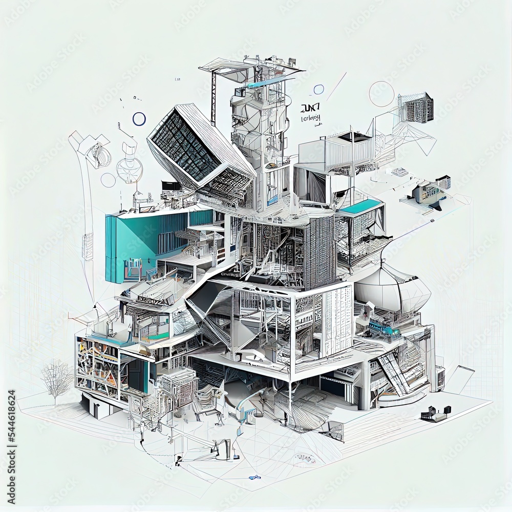ภาพประกอบ Stock 3d architecture exploded diagram illustration | Adobe Stock
