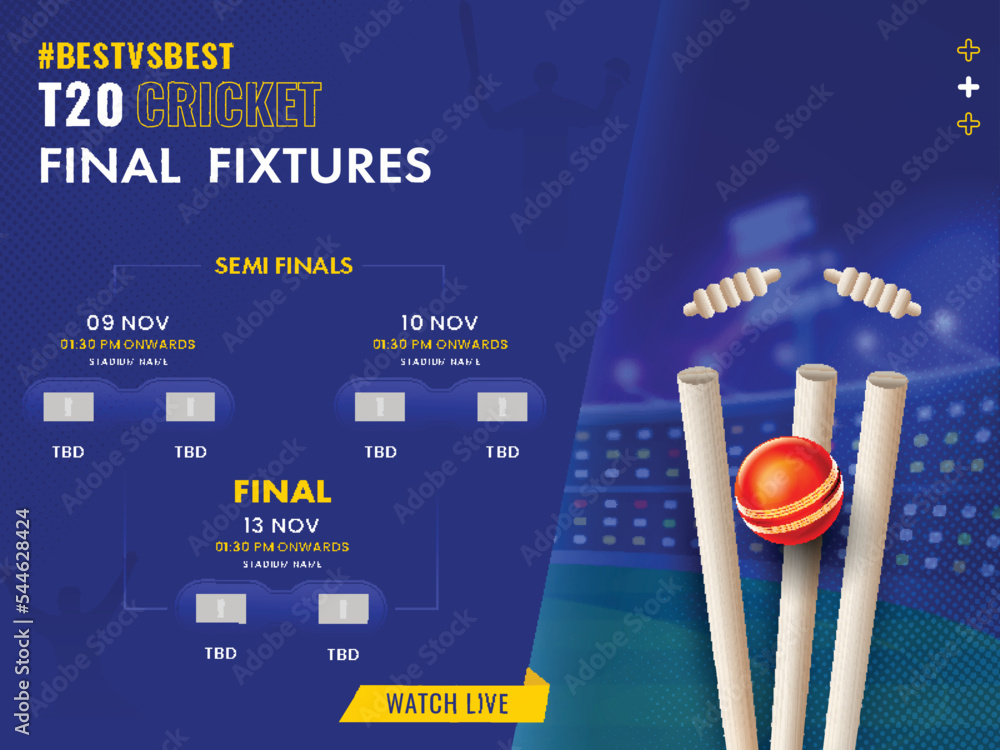 T20 Cricket Final Fixtures Schedule With Realistic Red Ball Hitting ...