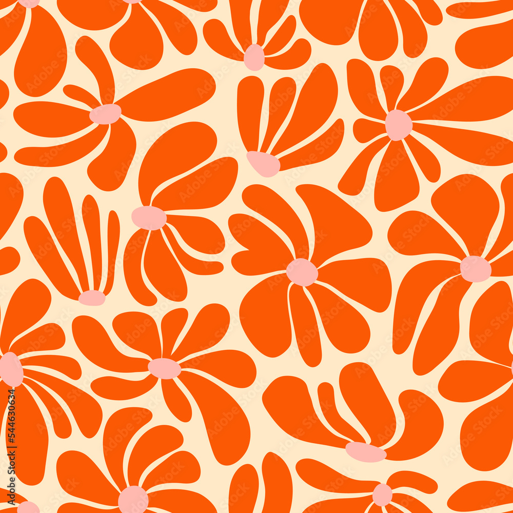 Retro groovy flower power background. Vintage 1970s floral seamless ...