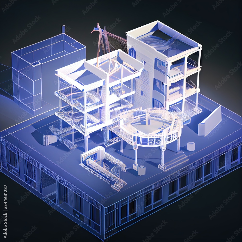 isometric diorama of projection of drawing of building Architecture ...