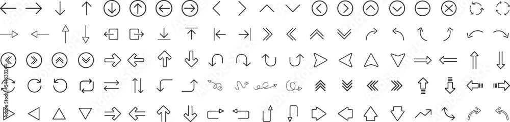 Line Arrow vector icon set in thin line style. Stock Vector | Adobe Stock