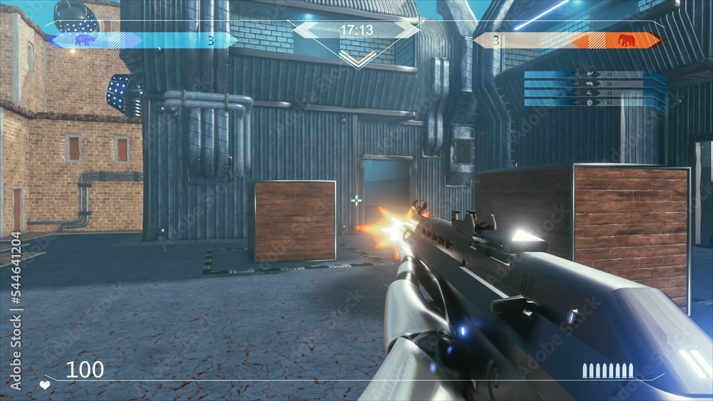 Mock-up of the Sci-Fi First Person Shooter. 3D Game Playthrough, FPS ...
