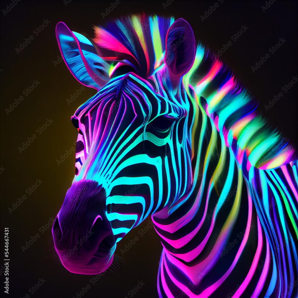 Psychedelic UV Neon Zebra Stock Illustration | Adobe Stock
