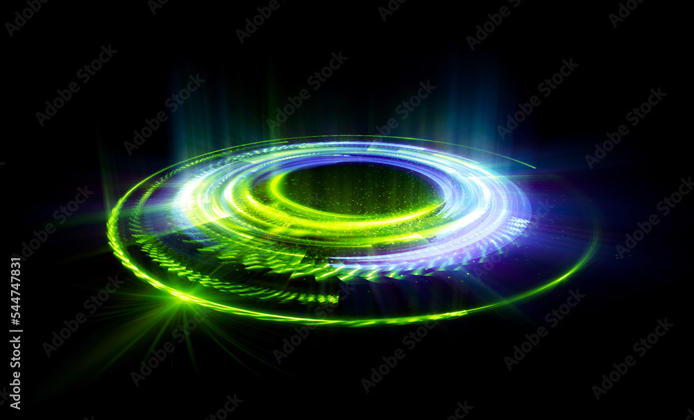 Glow swirl light effect. Circular lens flare. Abstract rotational lines ...