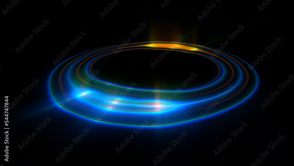 Glow swirl light effect. Circular lens flare. Abstract rotational lines ...