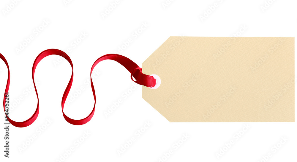 Plain gift tag with red ribbon flat isolated transparent background ...