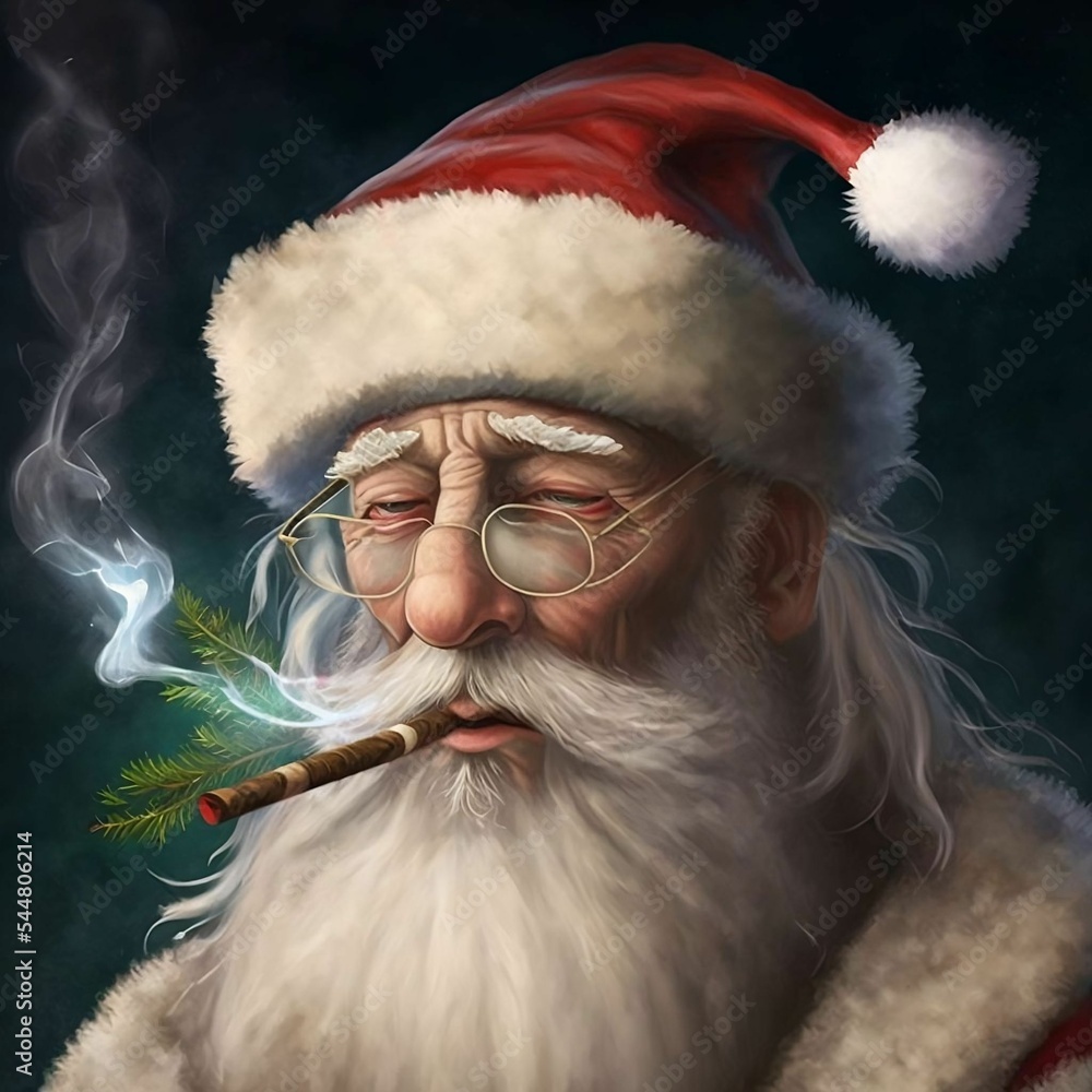 Stoner Santa Claus Smoking a Joint | Marijuana Hemp Smoking Christmas ...