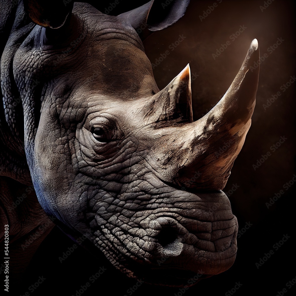 Grey rhinoceros. Stunning photorealistic illustrated portrait with ...