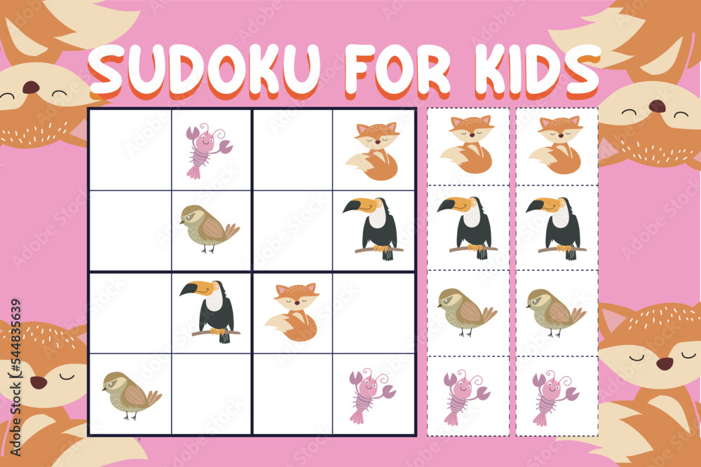 Sudoku game for children with pictures. Kids activity sheet. Training ...