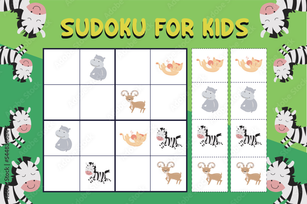 Sudoku game for children with pictures. Kids activity sheet. Training ...