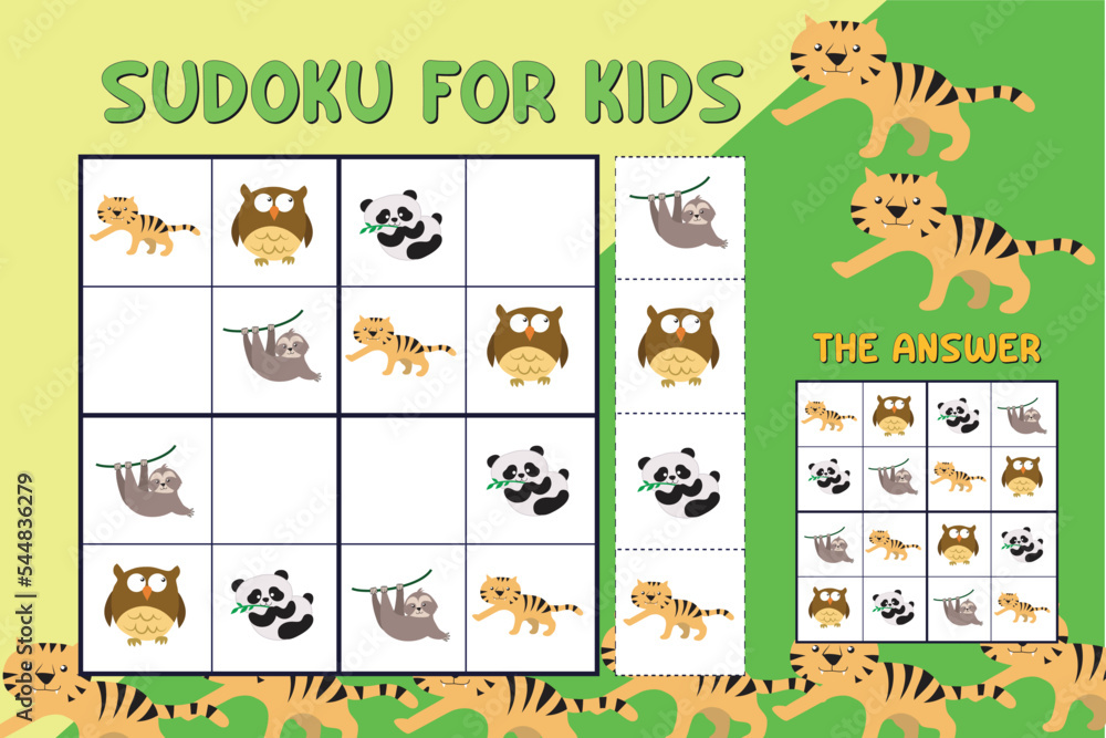 Sudoku game for children with pictures. Kids activity sheet. Training ...