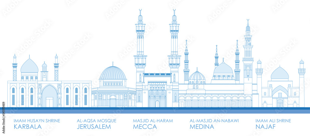 Outline Skyline Panorama of the Most Famous Mosques - vector ...
