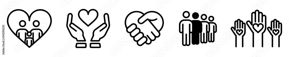 Conjunto de iconos de valores fundamentales. Respeto, amor, igualdad ...