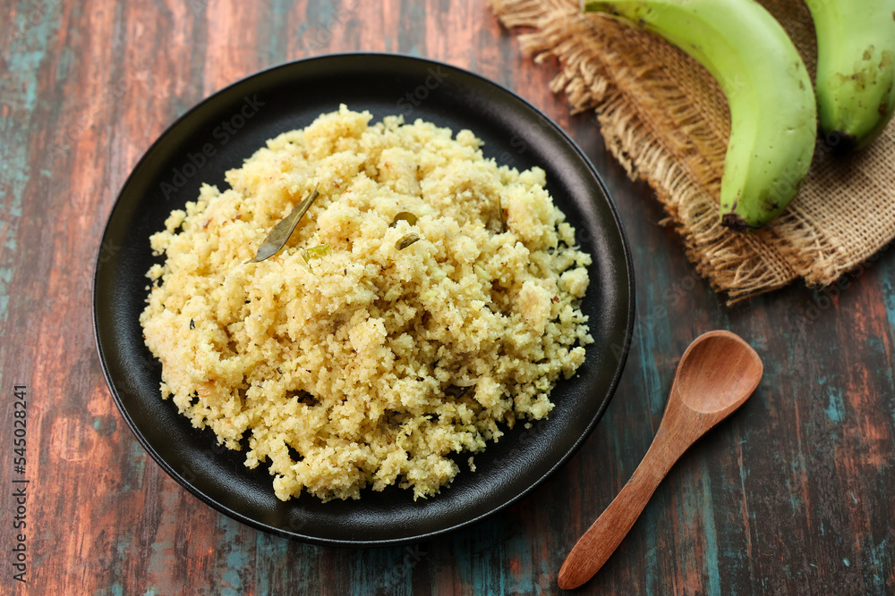 Upma, Uppittu green banana and Kadala curry Kerala breakfast food on ...