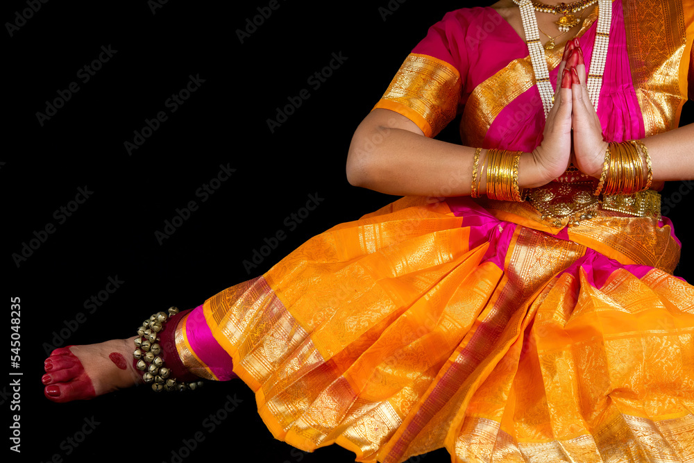 Bharatanatyam Indian classical dancer demonstrating "Anjali hasta ...