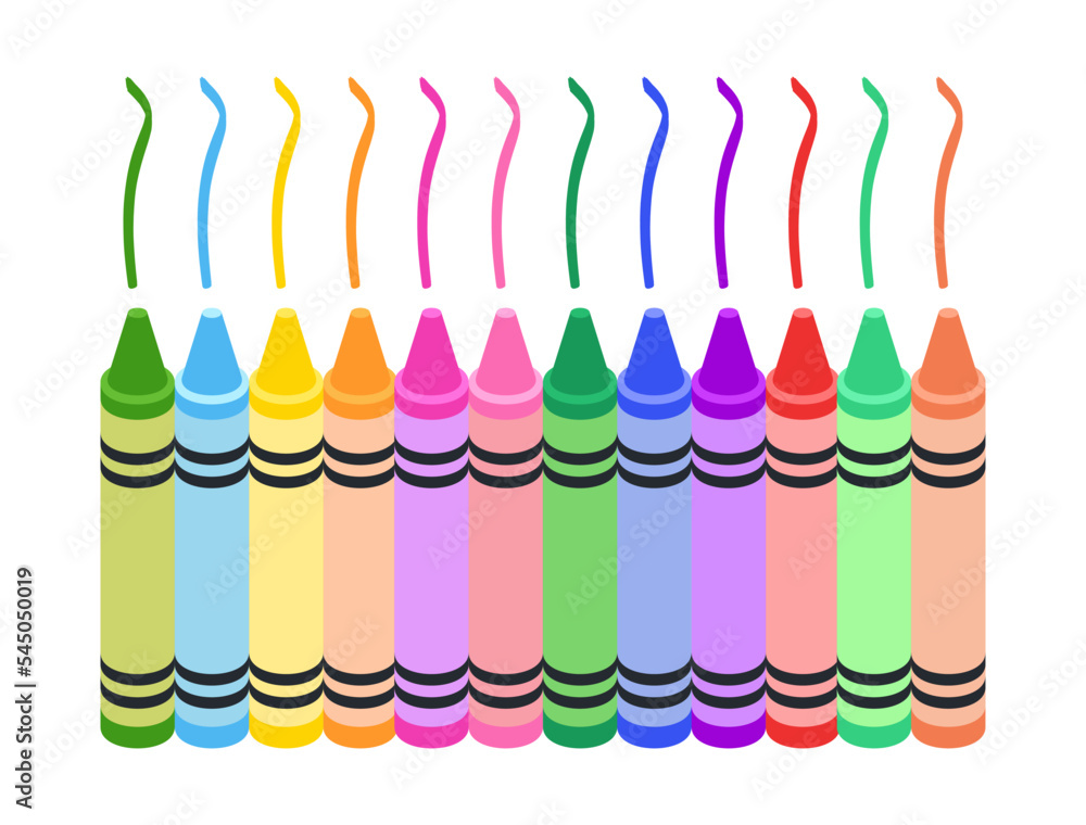 Vector de Stock Wax crayon pencils set in row. Vector illustrations of ...