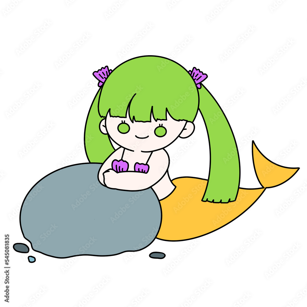 Happy cute little mermaid color illustration Stock Illustration | Adobe ...