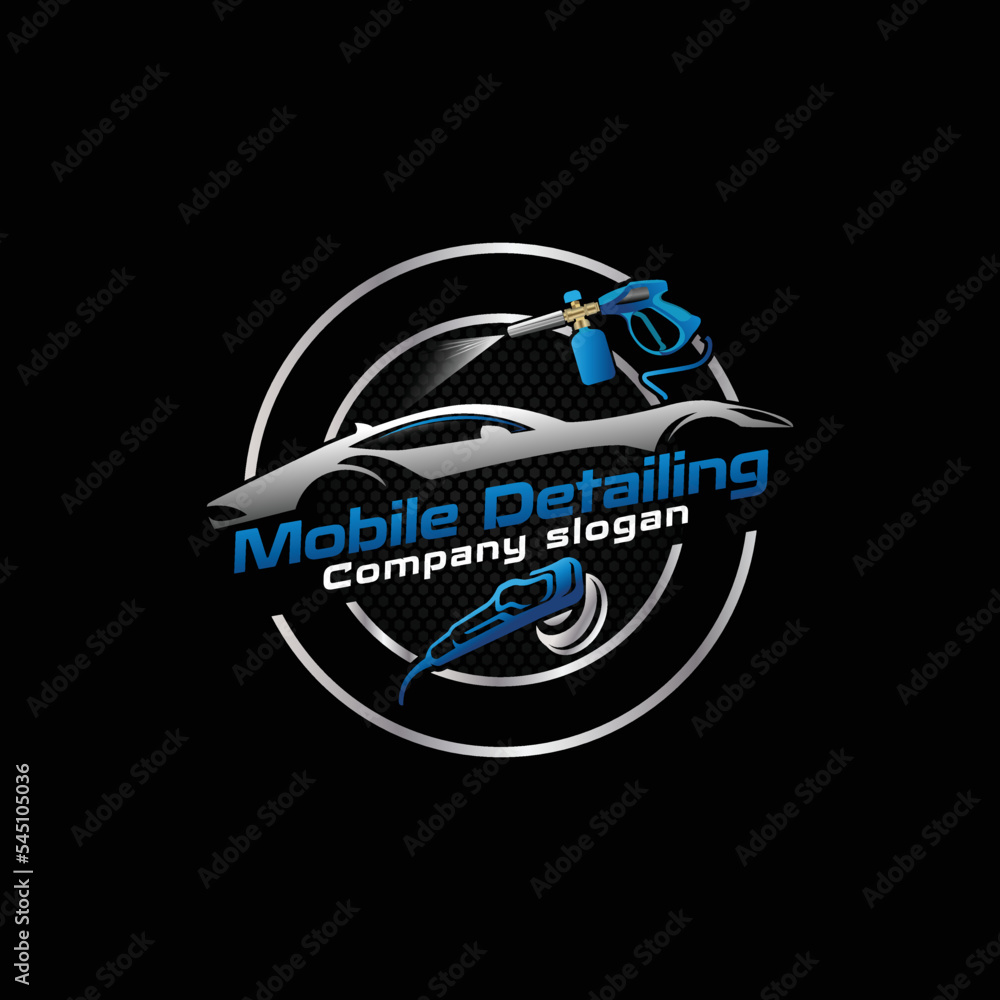Premium Auto detailing mobile tint and car wash logo with spray gun and ...