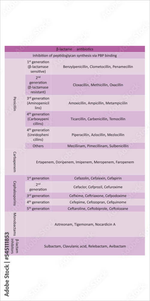 Table showing classification of β-lactame antibiotics by mechanism of ...