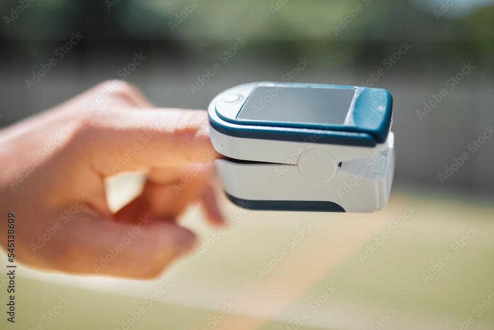 Hand, health and pulse oximeter in nature for oxygen measurement ...