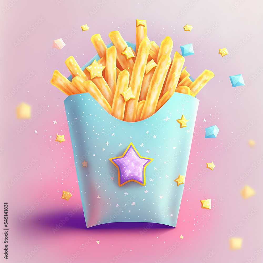 Cute Kawaii Food, Adorable Fries, Illustration in pastel colors, Food ...