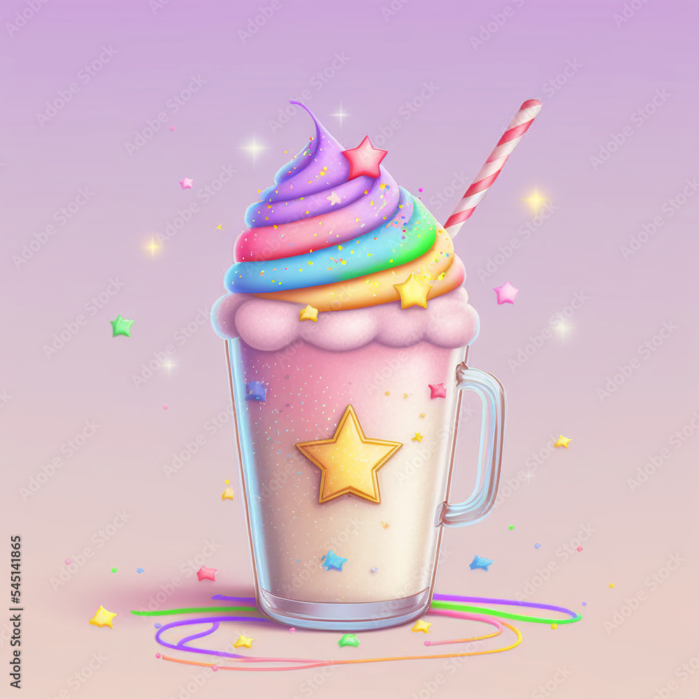 Illustration Stock Cute Kawaii Food, Adorable Rainbow Milkshake ...