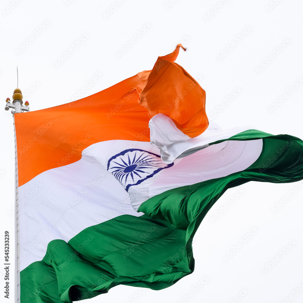 India flag flying high at Connaught Place with pride in blue sky, India ...