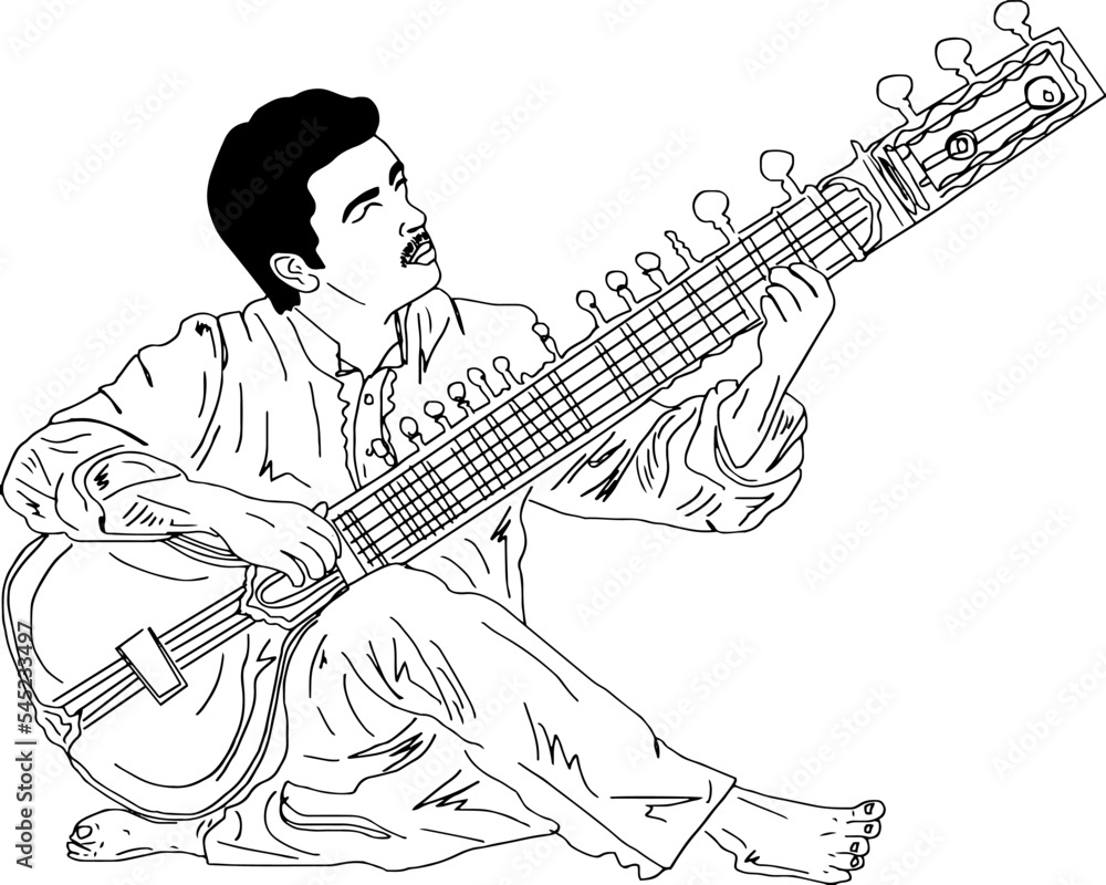 Sitar player vector and illustration in Indian music, Indian Musical ...