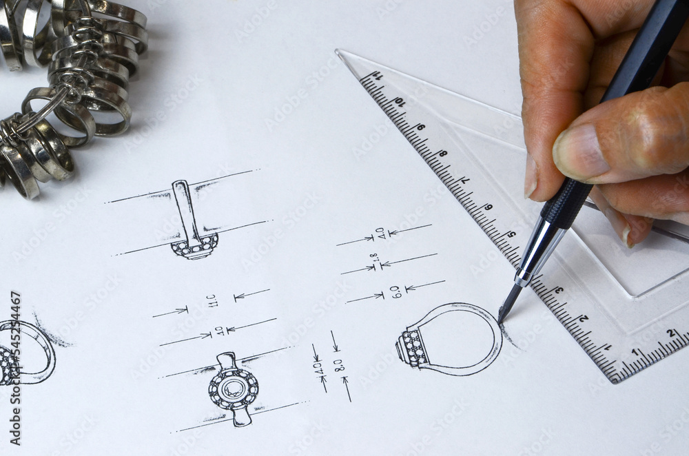 Jewelry design drawing On paper, draw a detailed diamond ring jewelry ...