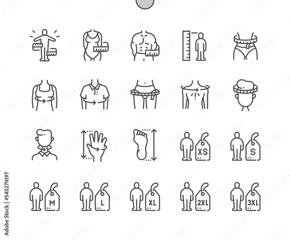 Body measurement. Clothes size. Waist circumference, hip, chest, sleeve ...