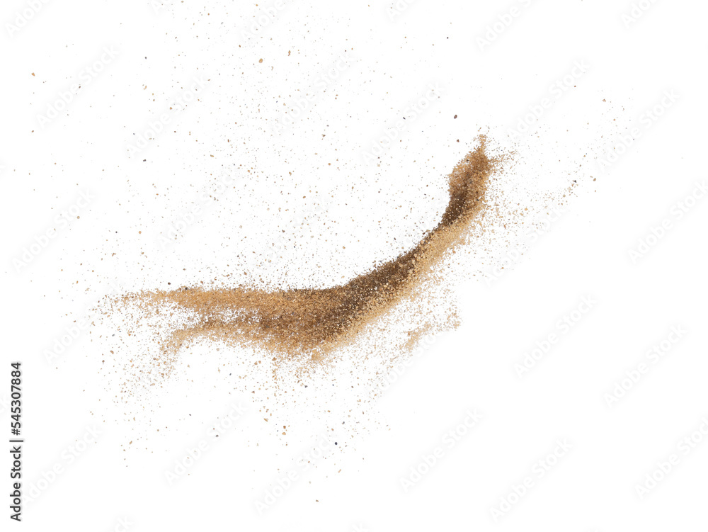 Sand flying explosion, Golden sand wave explode. Abstract sands cloud ...