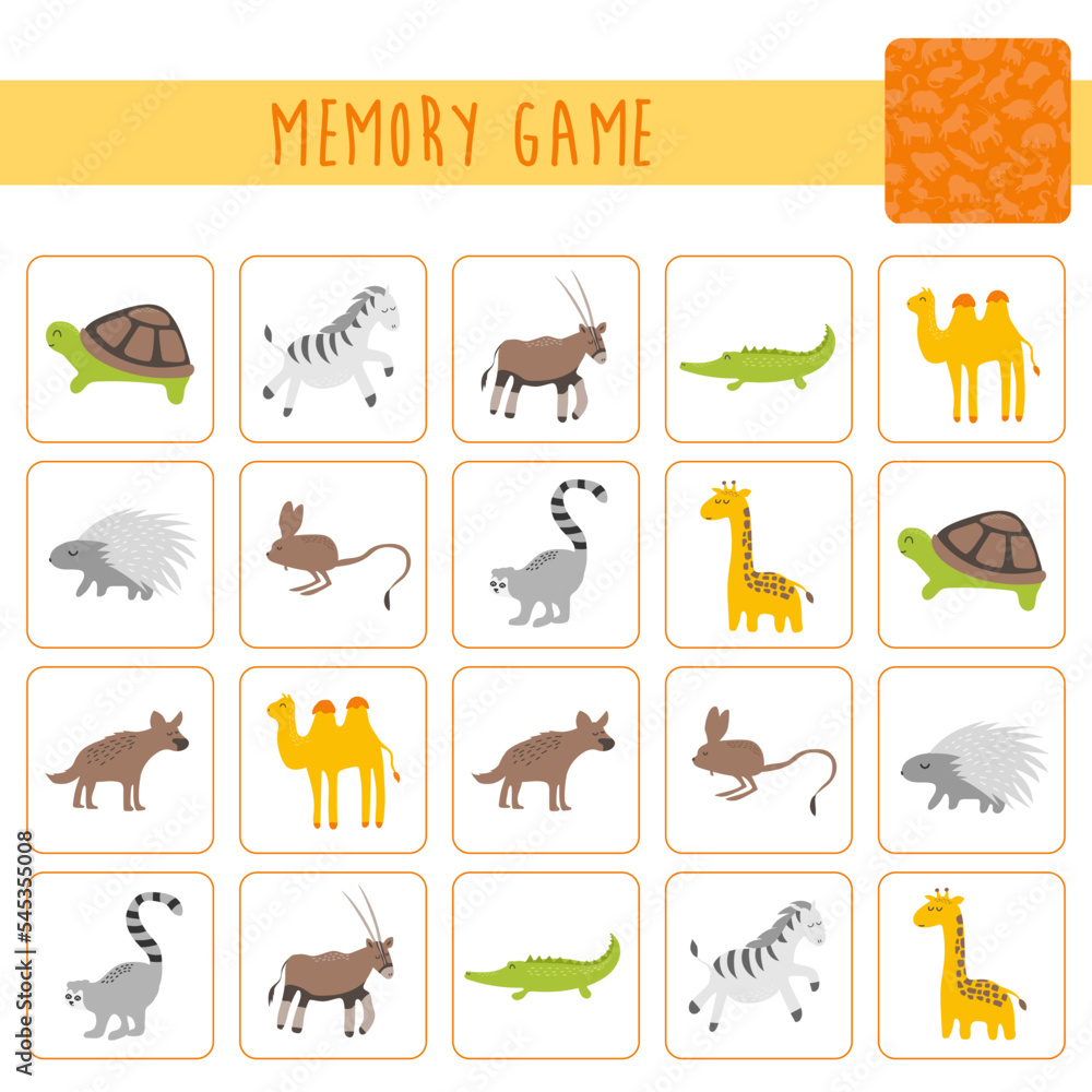 Memory game for preschool children, vector cards with african animals ...