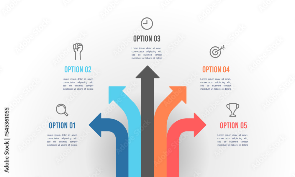 Infographic colorful arrow crossroads 5 options. Stock Vector | Adobe Stock