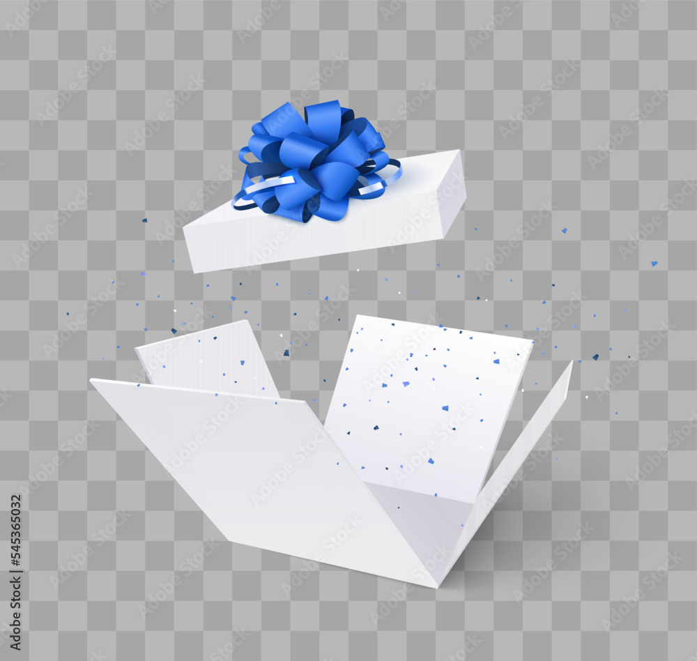 Open gift box with confetti burst explosion isolated. 3d vector ...