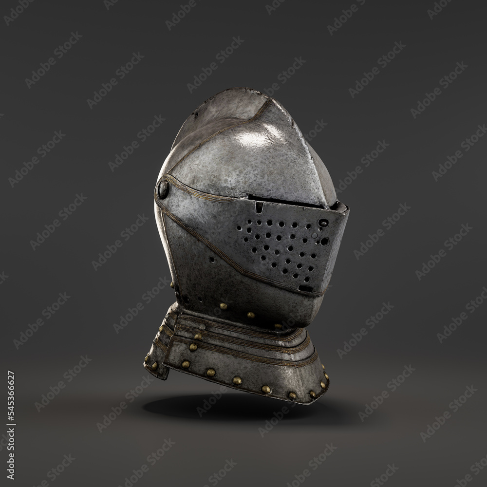 Closed helmet, late 16th century, Germany. Historic damaged knight ...
