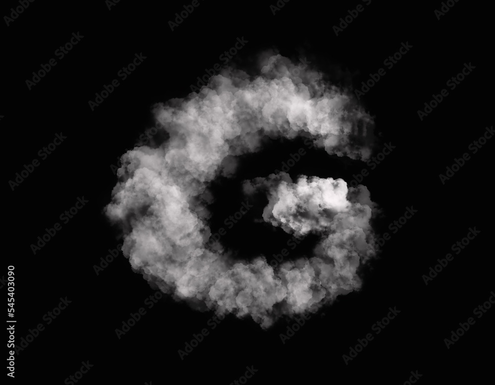 realistic smoke G alphabet spreading on dark background Stock ...