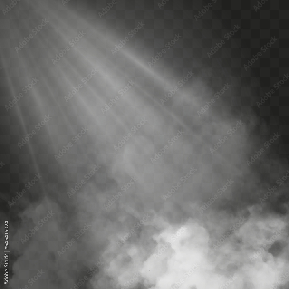 Rays of sun or spotlight with fog or smoke isolated with transparent ...