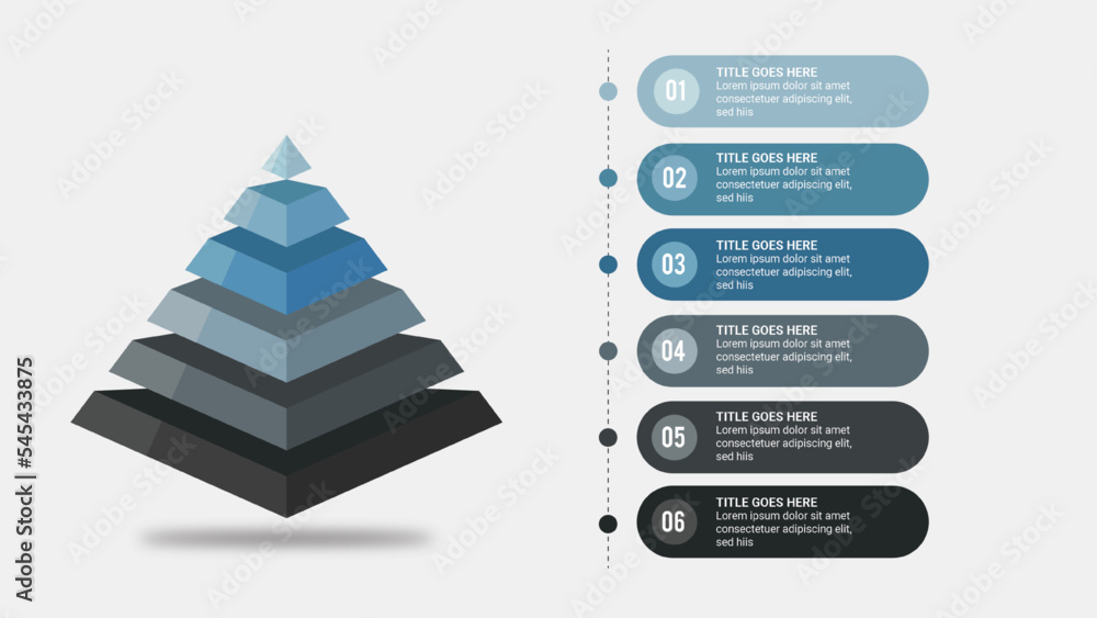 3D Pyramid Hierarchy Infographic Template Design with 6 Layers Stock ...