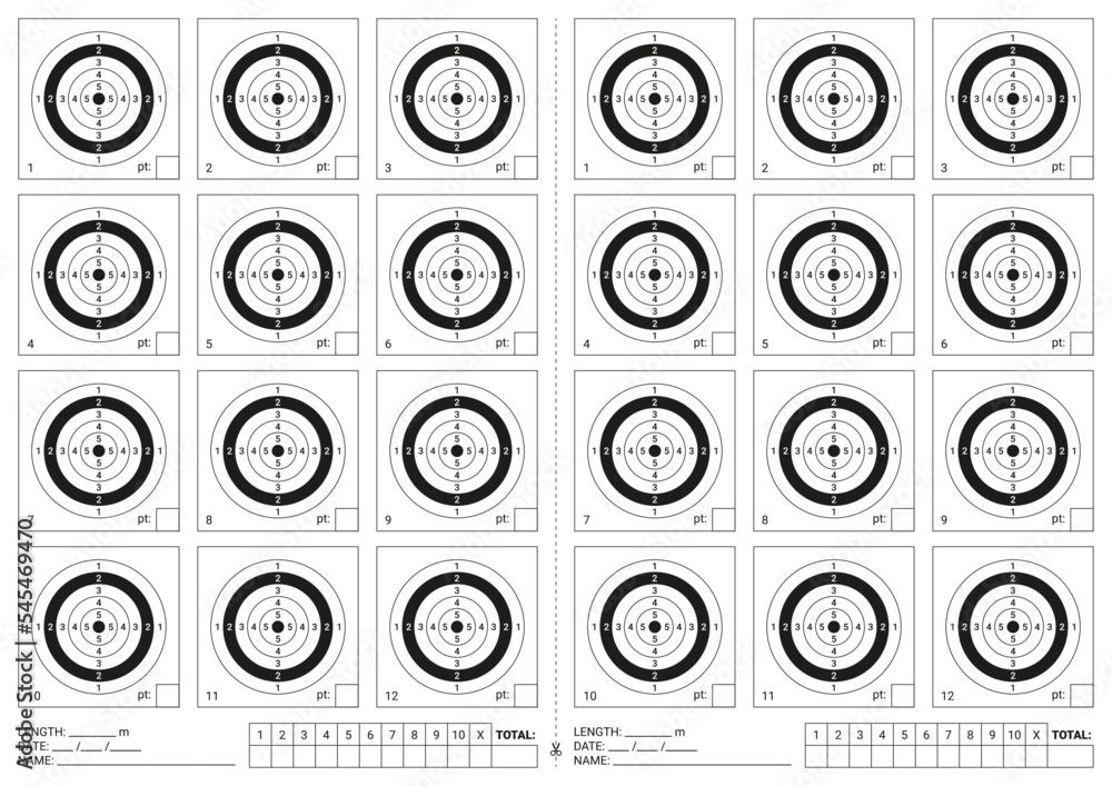 Target shoot. Gun shooting range. Target with numbers, bullseye and aim ...