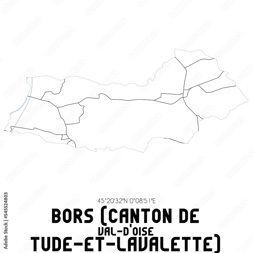BORS (CANTON DE TUDE-ET-LAVALETTE) Val-d'Oise. Minimalistic street map ...