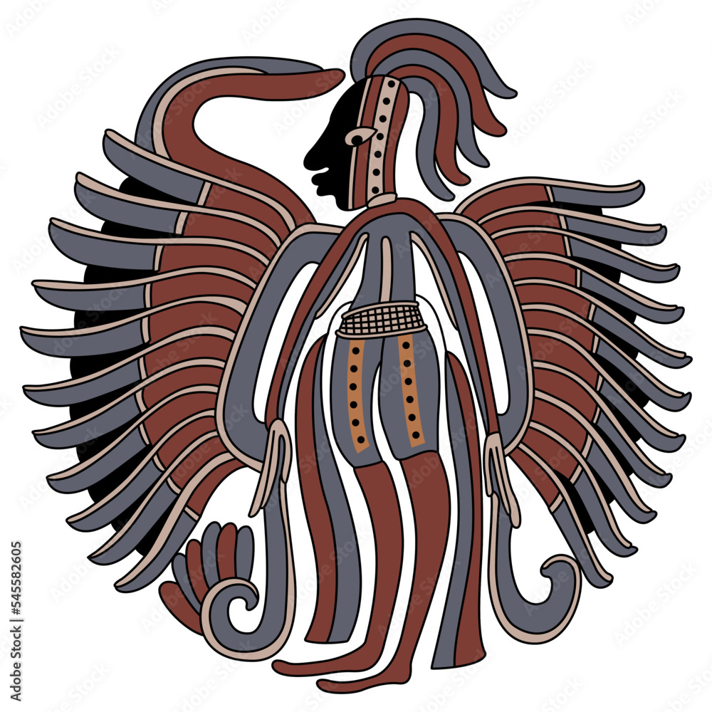 Ancient Mayan warrior with feathered wings. Pre Columbian Native ...