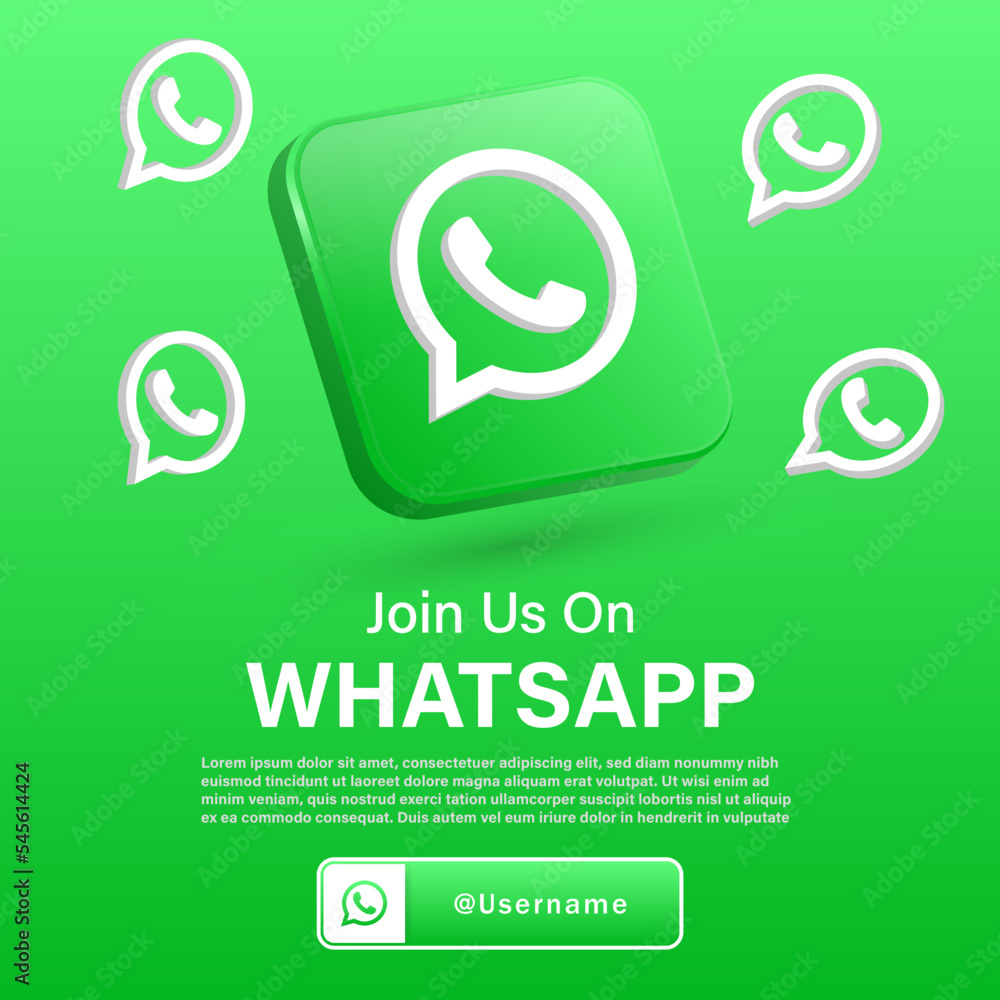 join us on whatsapp gradient background with 3d logos . social media icons square banner with 3d ...