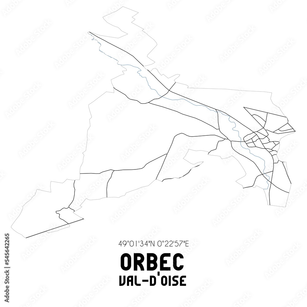 ORBEC Val-d'Oise. Minimalistic street map with black and white lines ...