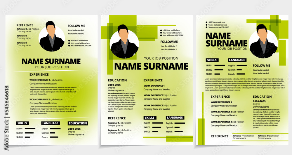 Resume design template minimalist cv. Set of business layout vector for ...