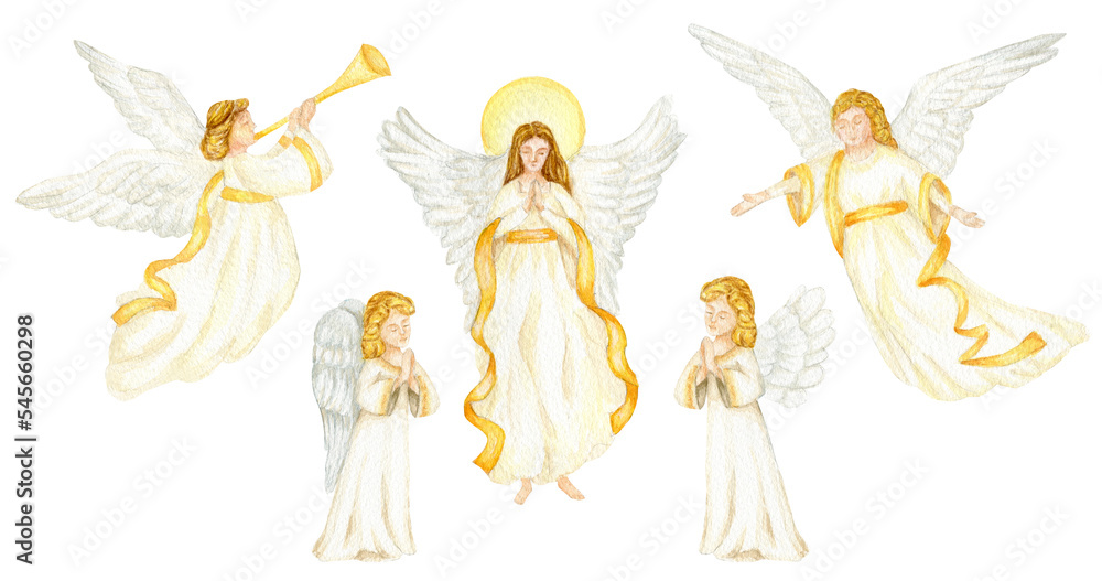 Christmas angels set watercolor illustration, Christian Nativity angel ...