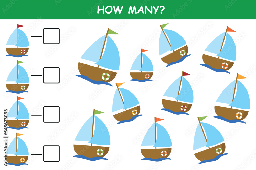 How many boats are there. Math game for kids. A print worksheet for ...