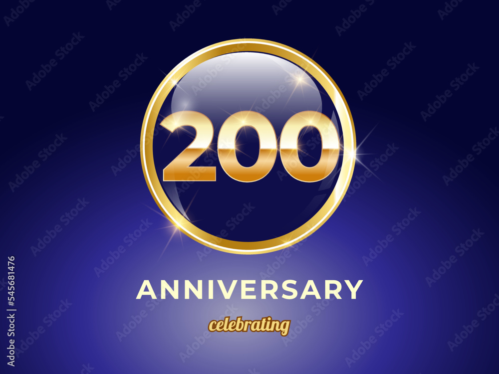 Vector graphic of 200 years golden anniversary logo with round blue ...
