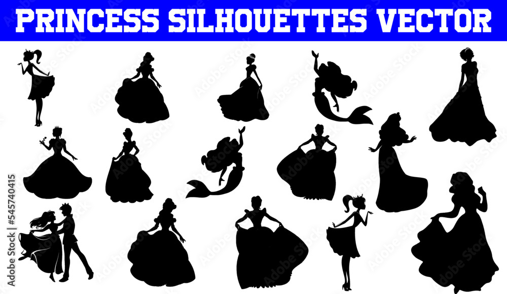Princess Silhouettes Vector | Princess SVG | Clipart | Graphic ...
