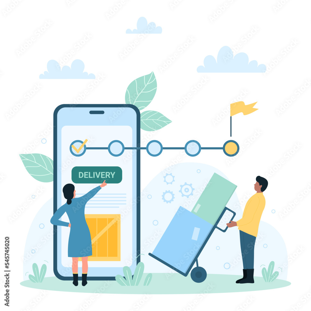 Delivery order steps presentation in mobile app vector illustration ...
