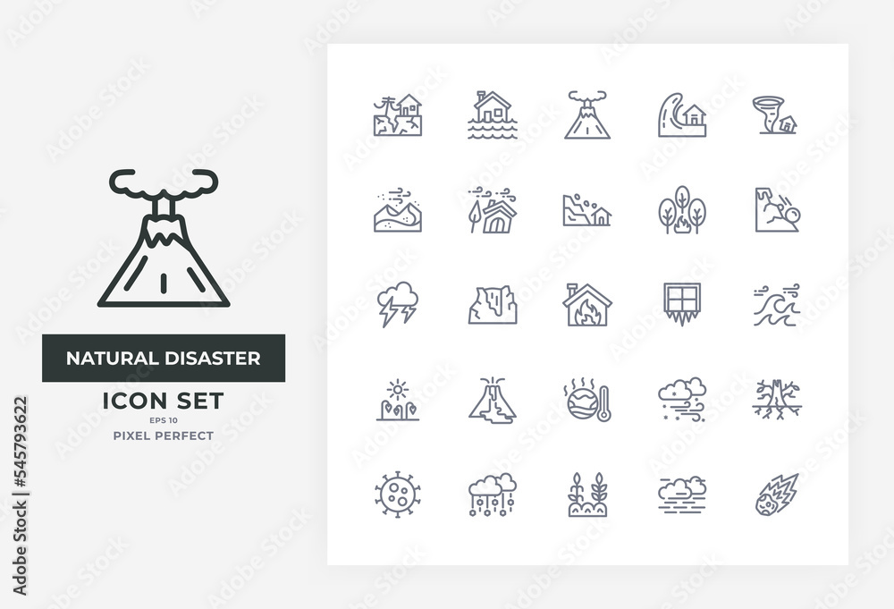 Natural disaster icon set. a collection of icon sets for volcanic ...